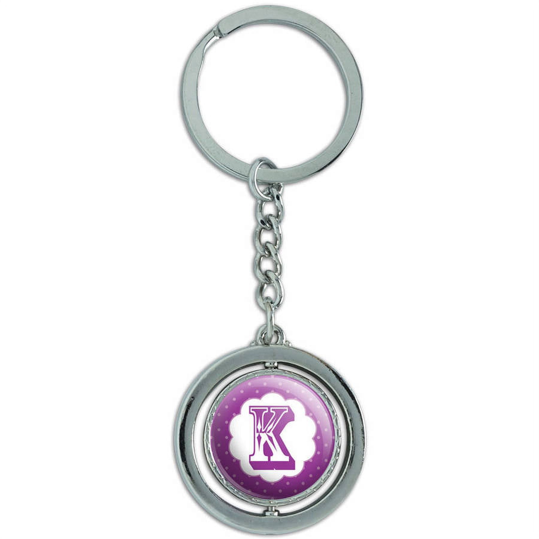 Letter K Initial Flower Purple Spinning Round Metal Key Chain Keychain ...