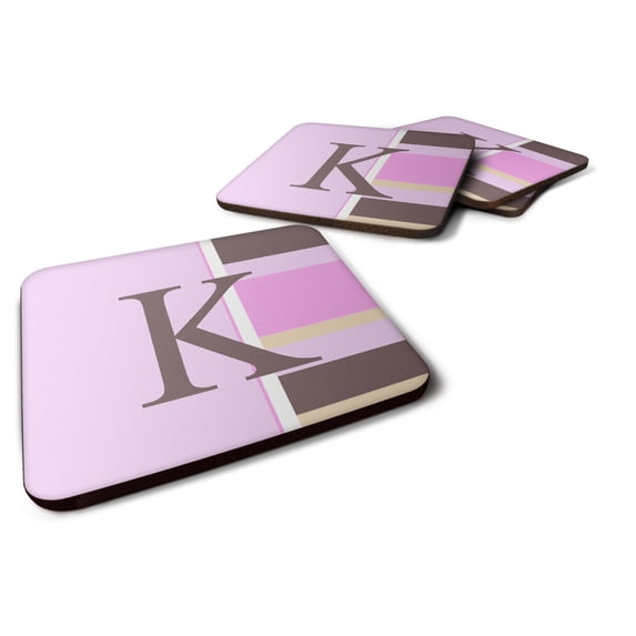 Letter K Initial Monogram - Pink Stripes Foam Coaster Set of 4 ...