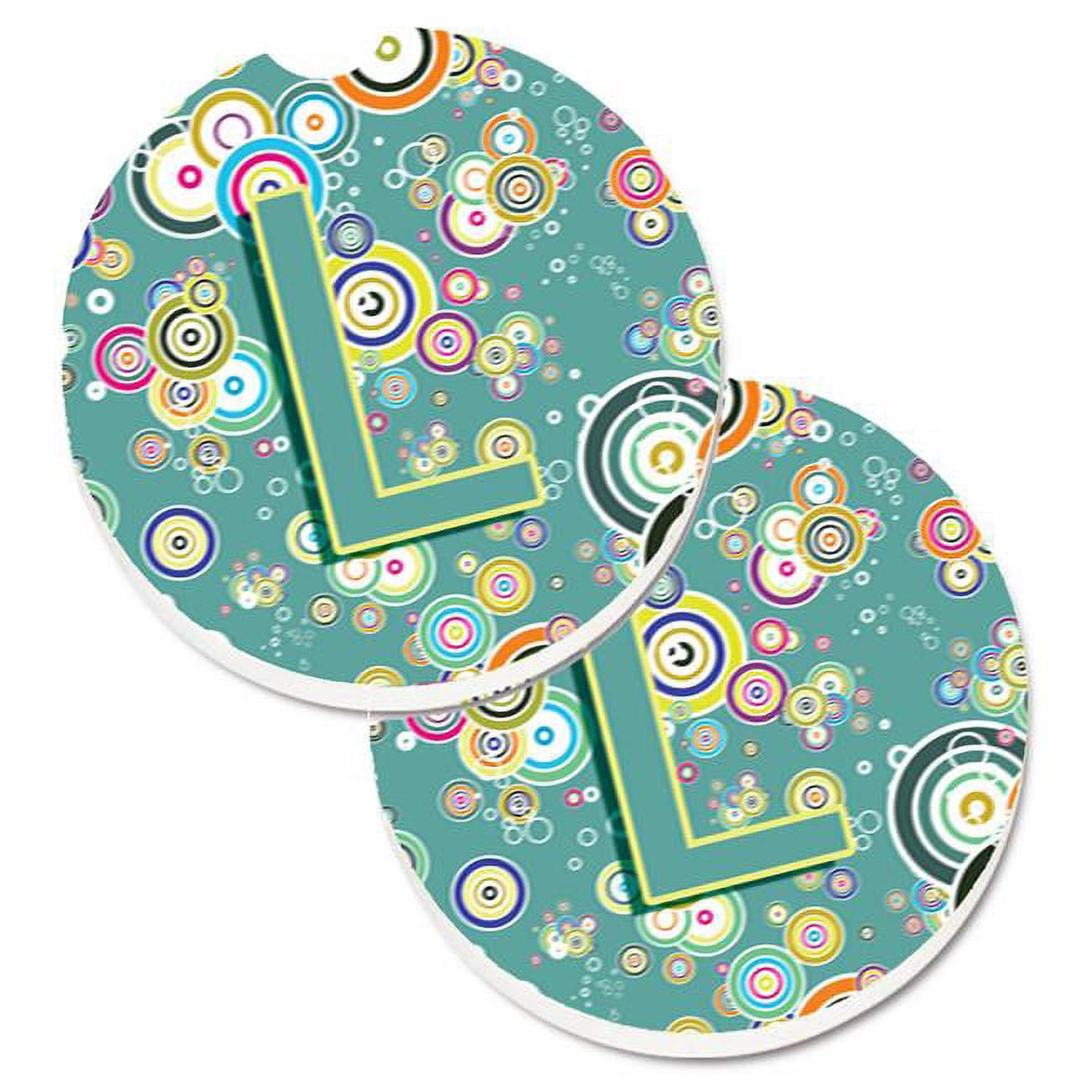 Letter L Circle Circle Teal Initial Alphabet Set of 2 Cup Holder Car ...