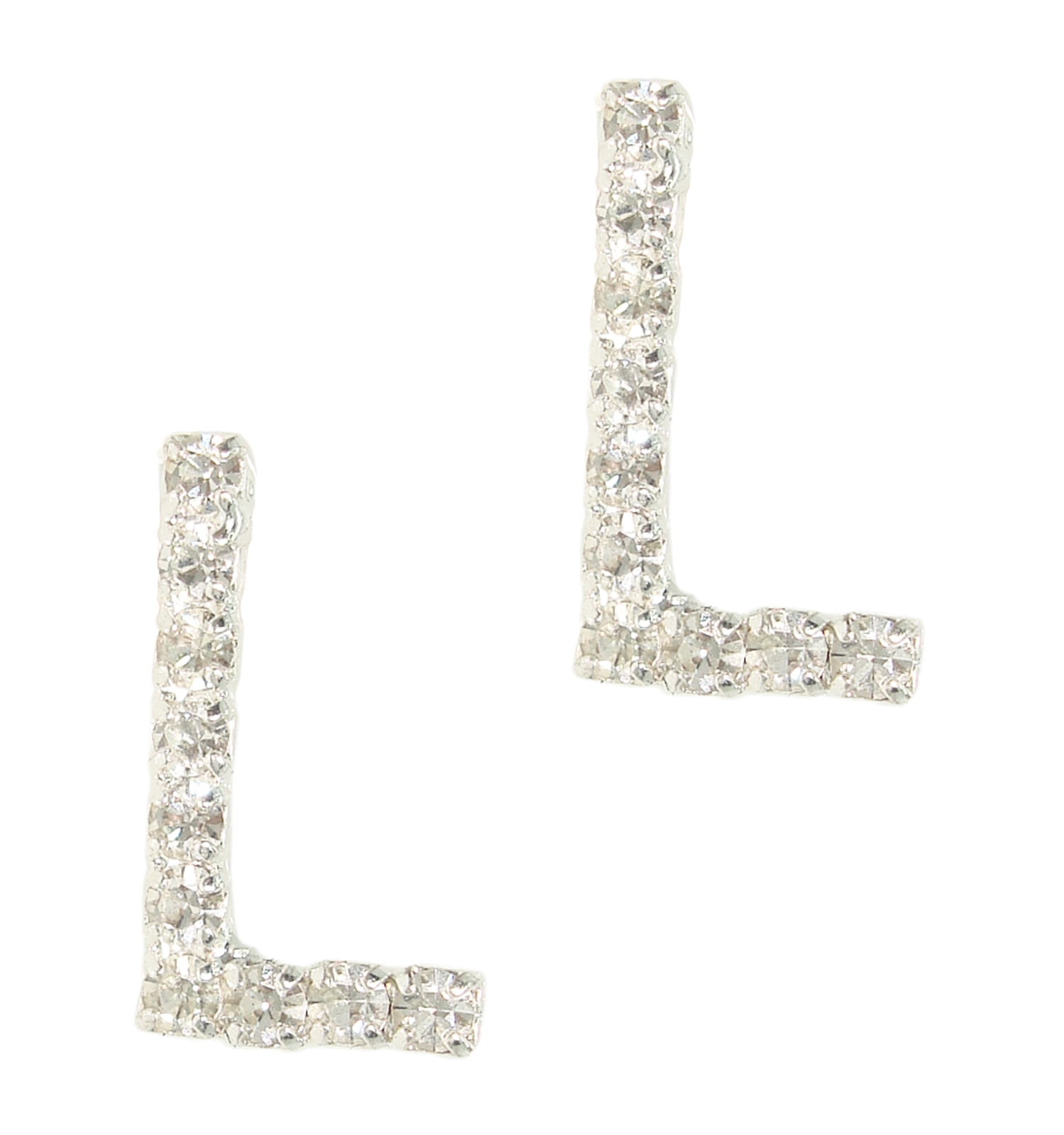 Letter "L" Crystal Rhinestone Pierced Initial Earrings 3/4" Ladies ...