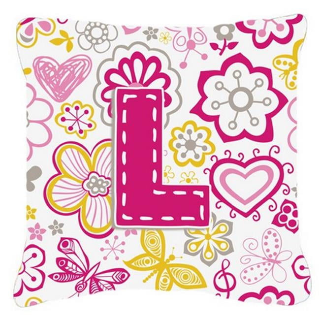 Letter L Flowers And Butterflies Pink Canvas Fabric Decorative Pillow ...