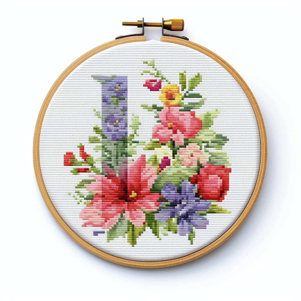 Letter L in Flowers Stamped Cross Stitch Kits for Beginners Easy with ...