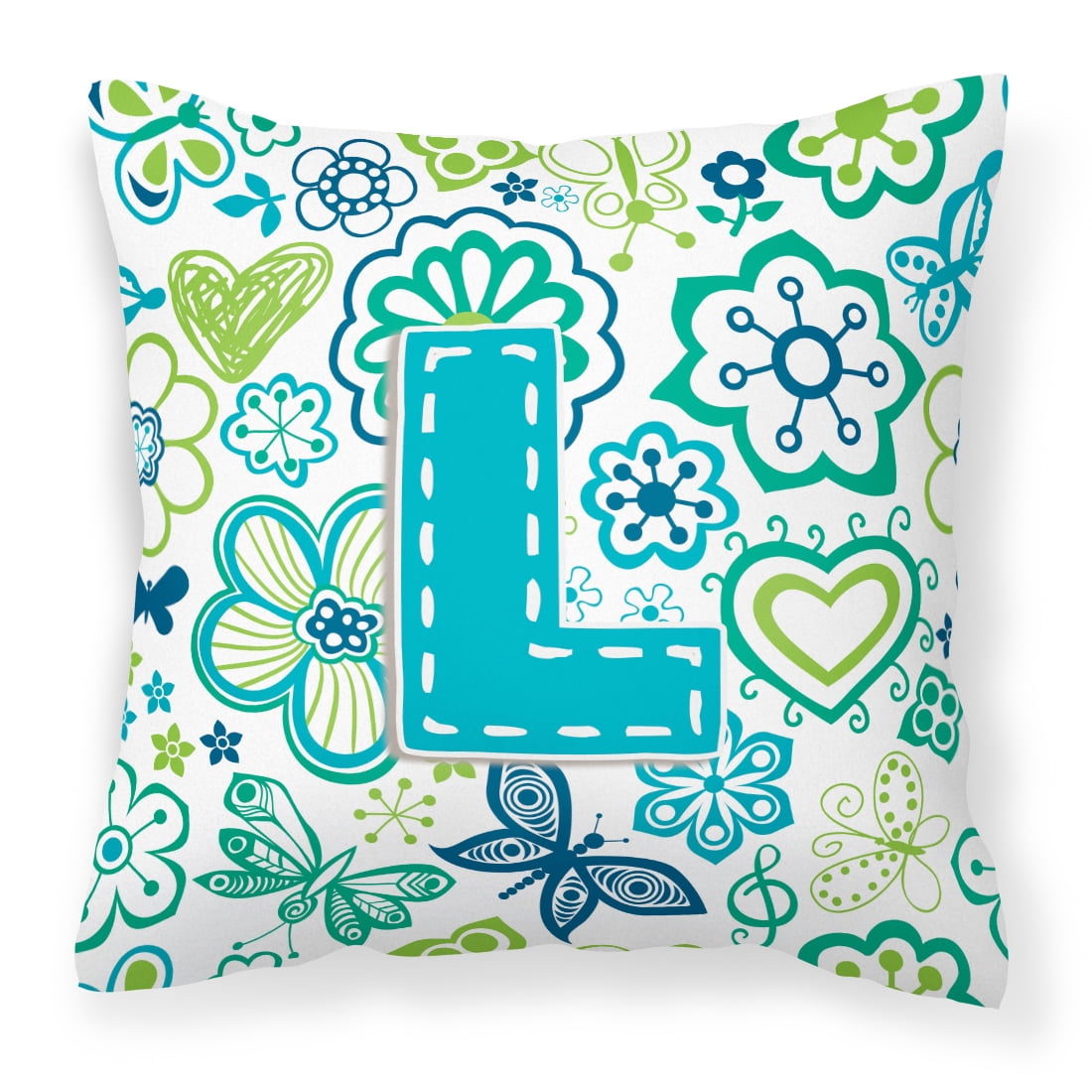 Letter L Flowers and Butterflies Teal Blue Fabric Decorative Pillow ...