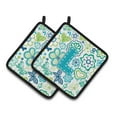 Letter L Flowers and Butterflies Teal Blue Pair of Pot Holders ...