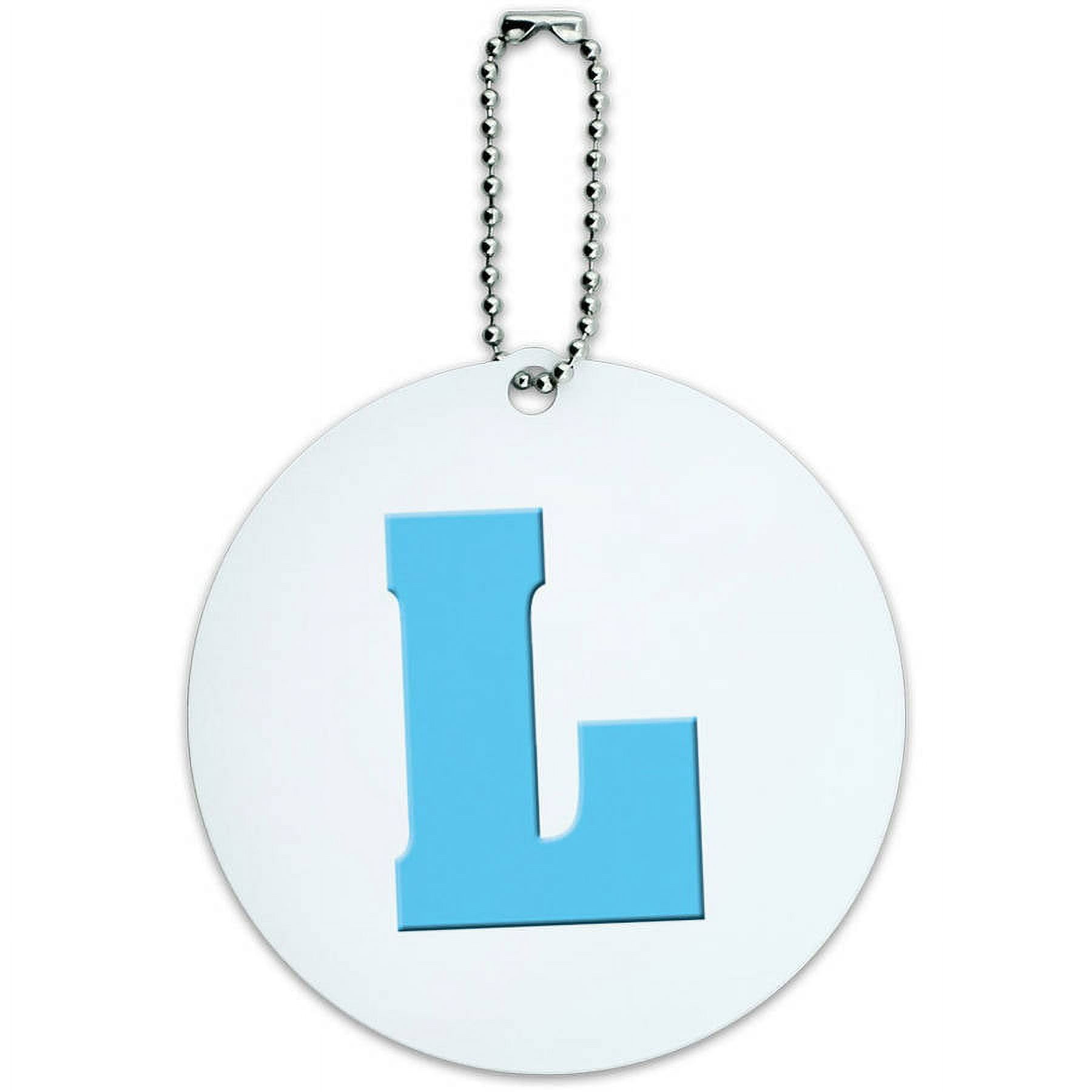Letter L Initial Baby Boy Block Font Blue Shower Round Luggage ID Tag ...