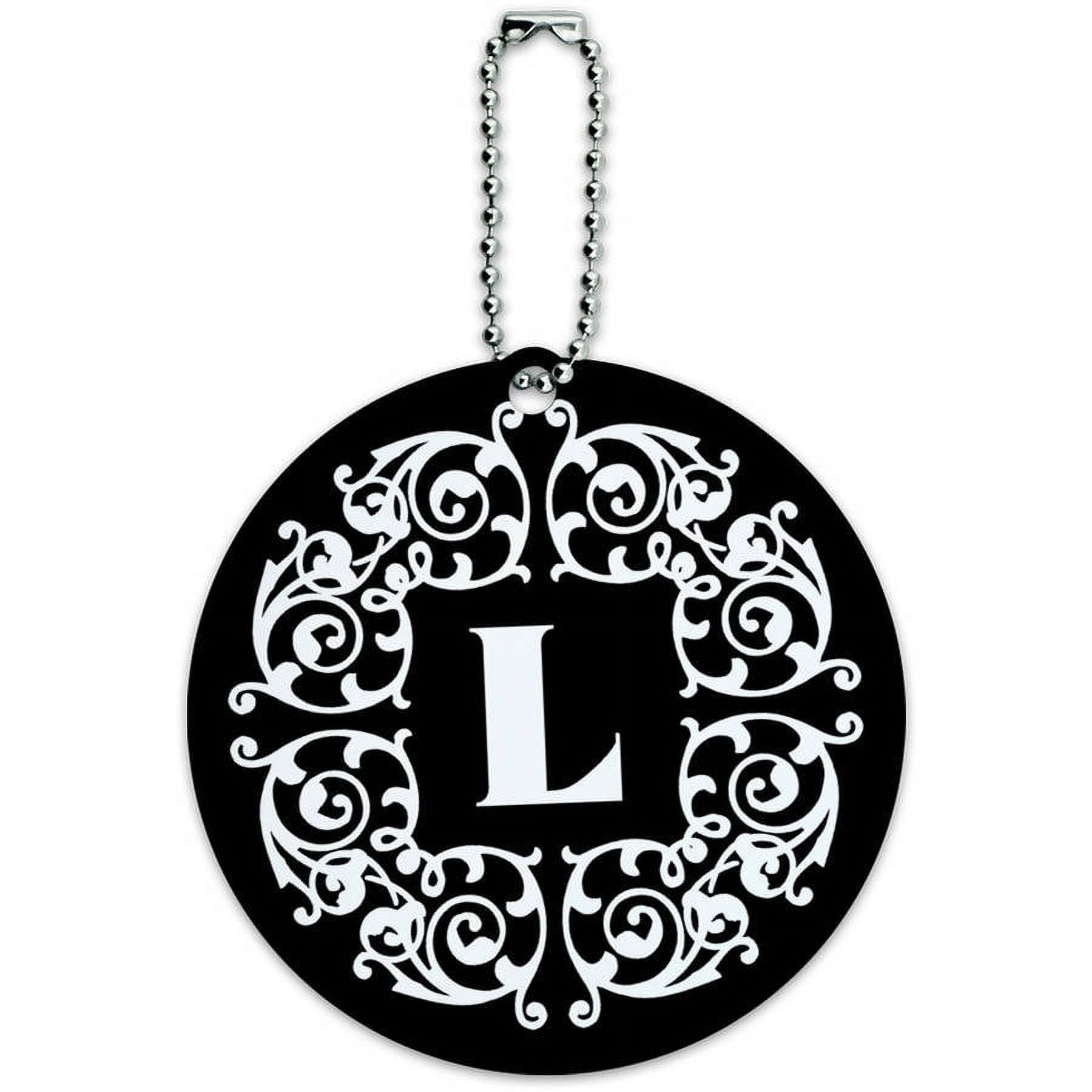 Letter L Initial Black White Scrolls Round Luggage ID Tag Card for ...
