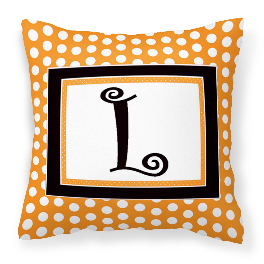 Letter L Initial Monogram - Orange Polkadots Fabric Decorative Pillow ...