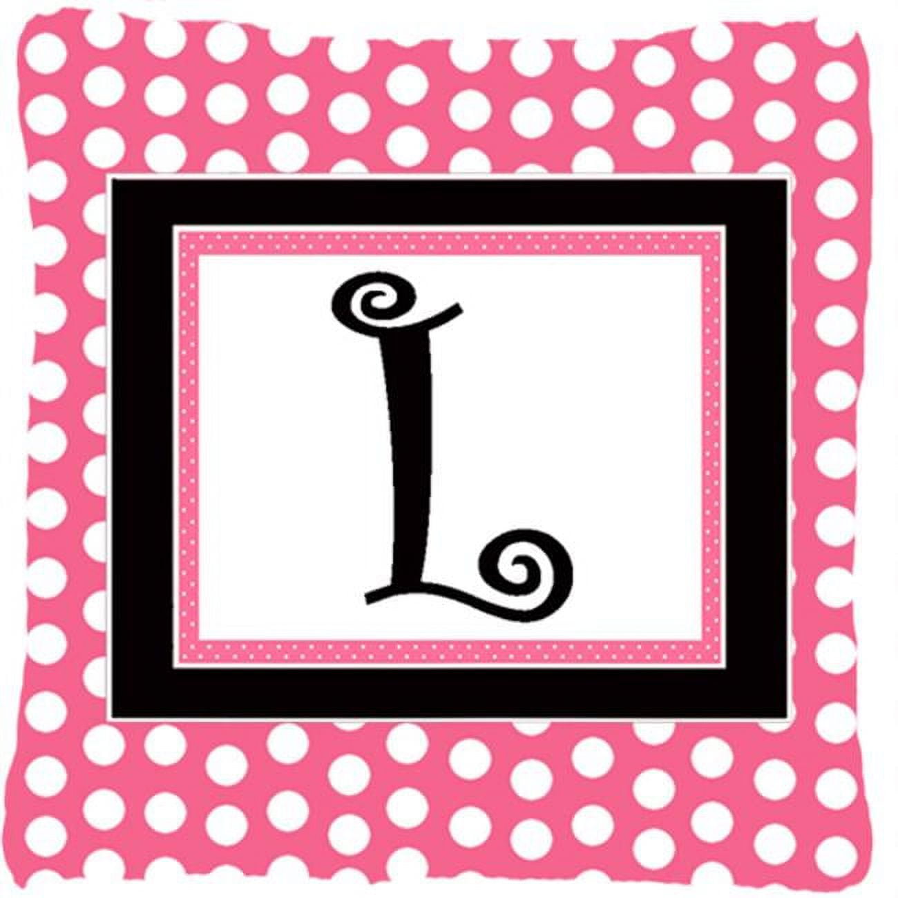 Letter L Monogram - Pink Black Polka Dots Fabric Decorative Pillow ...