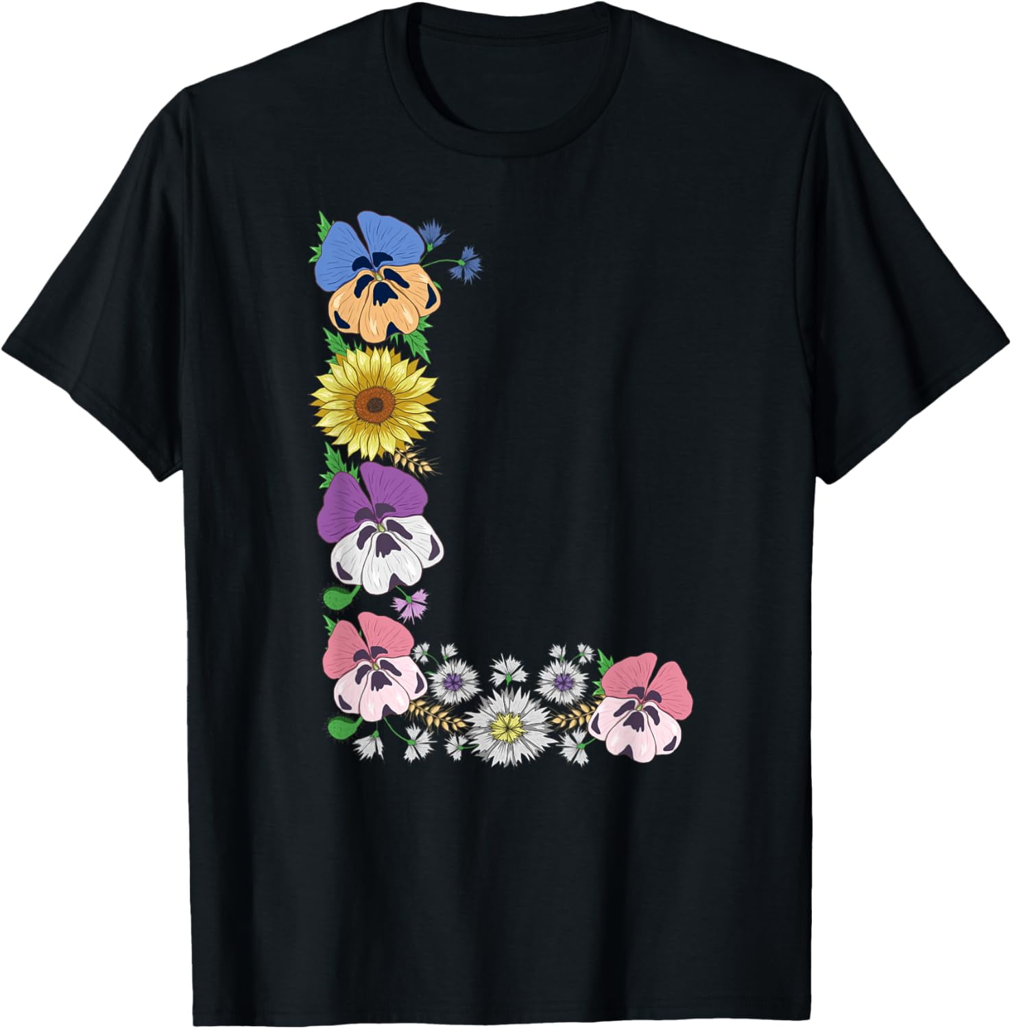 Letter L Shirt Cute Initial Monogram Floral Alphabet Letters T-Shirt ...