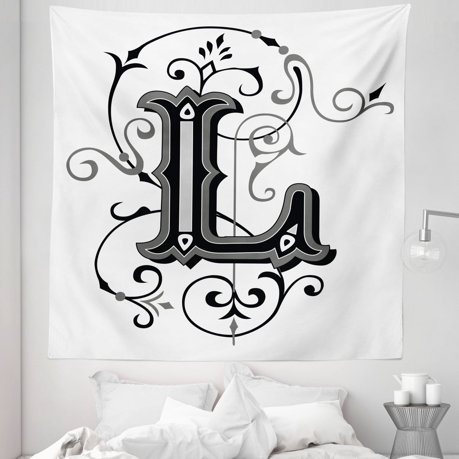 Letter L Tapestry, Ornated Capital L Calligraphy Initials Alphabet ...