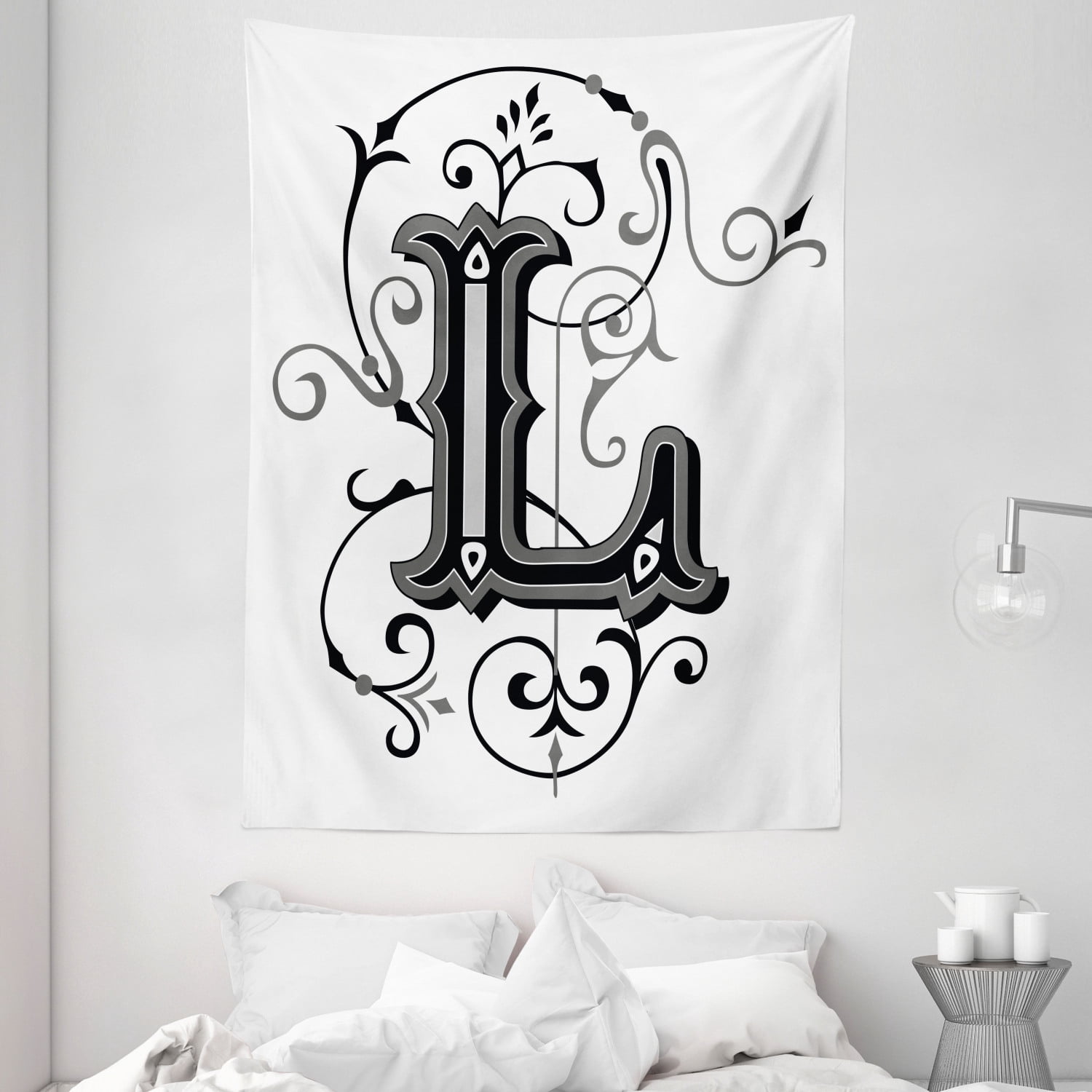 Letter L Tapestry, Ornated Capital L Calligraphy Initials Alphabet ...