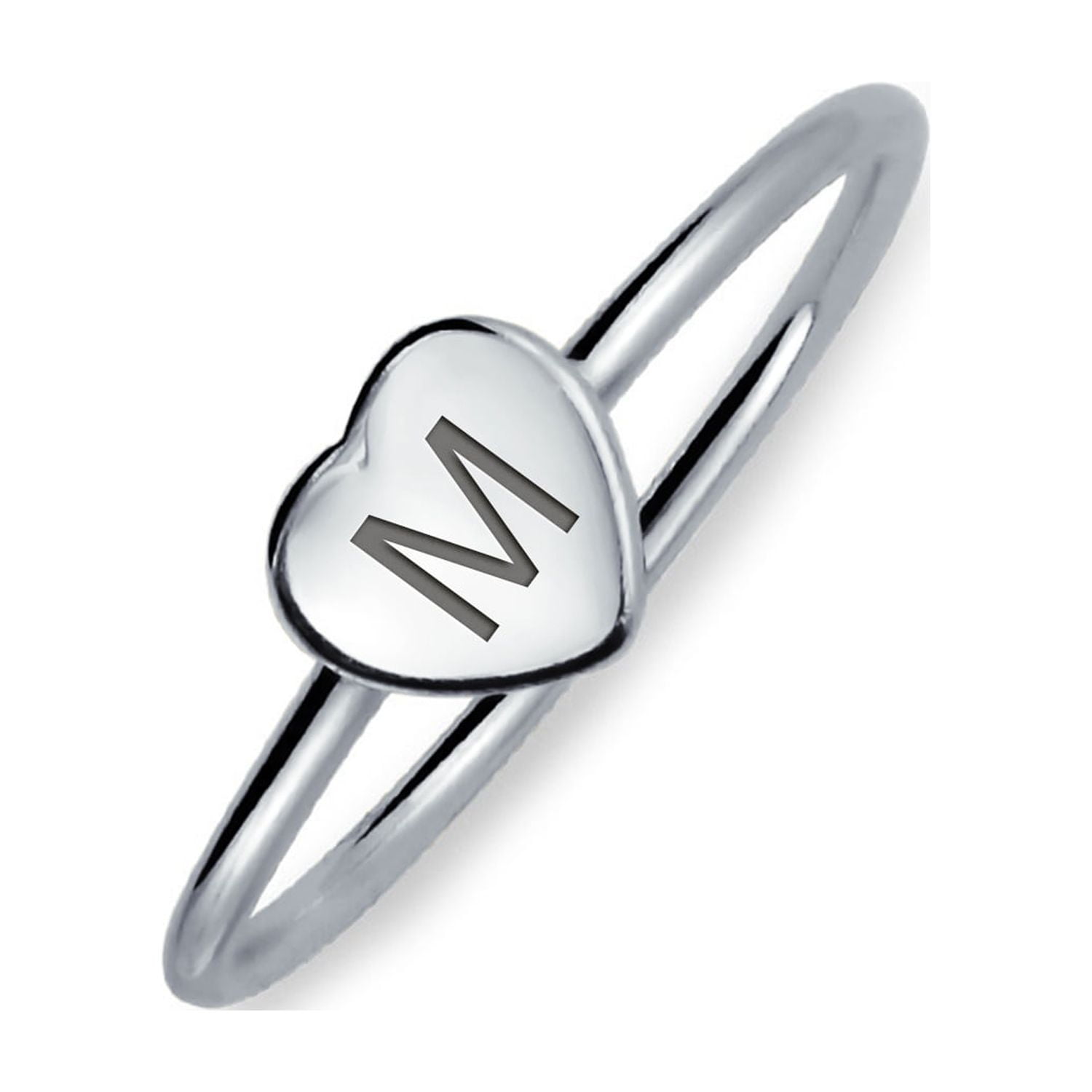 Letter M Block Alphabet Initial Heart Monogram Signet Ring .925 Silver ...