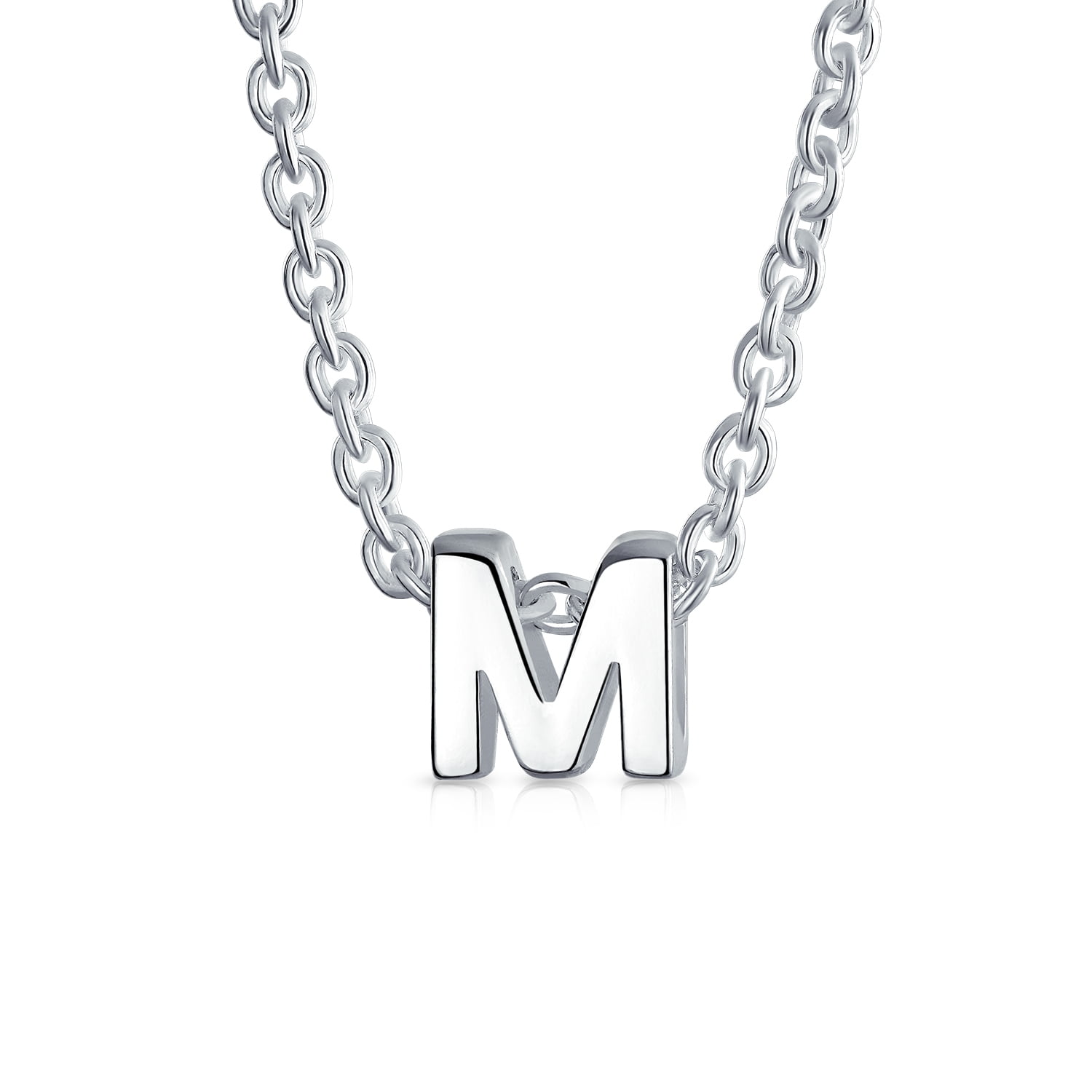 Letter M Block Alphabet Initial Pendant Necklace .925 Sterling Silver ...