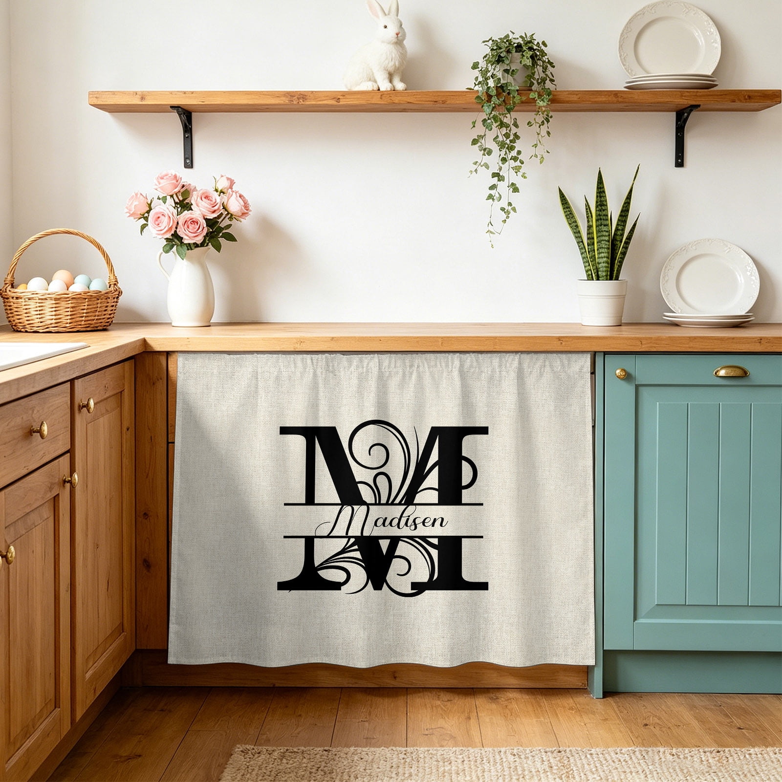 Letter M Cabinet Curtains 28''x35.4'', Monogram Words Sink Base Skirt ...