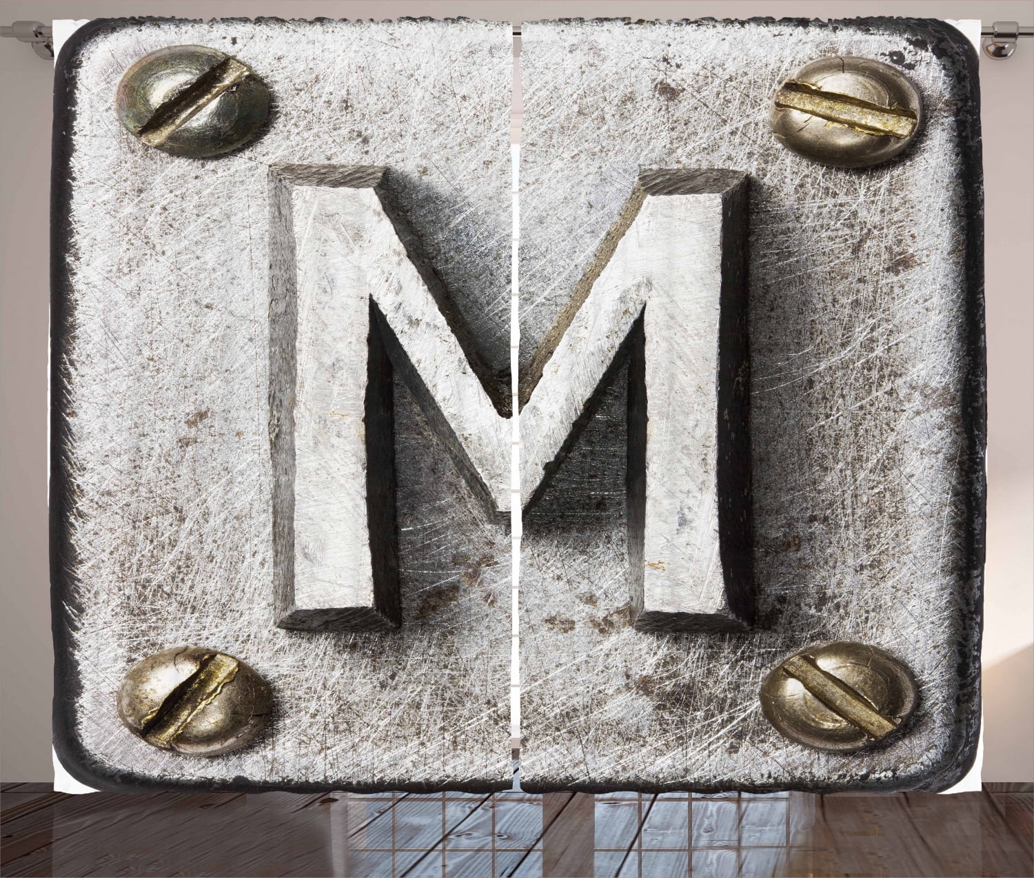 Ambesonne Letter M Curtains 2 Panel Set, Steel Typeset Grunge, 108" x ...