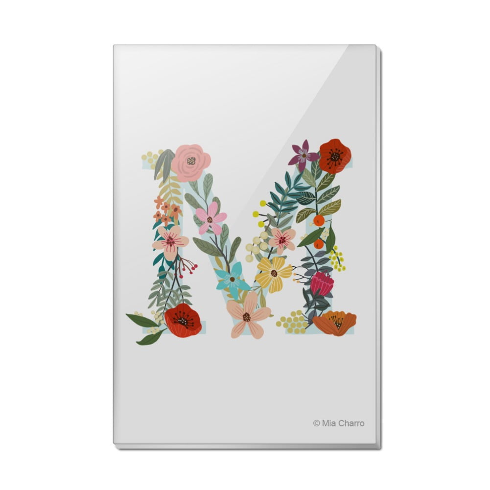 Letter M Floral Monogram Initial Rectangle Acrylic Fridge Refrigerator ...