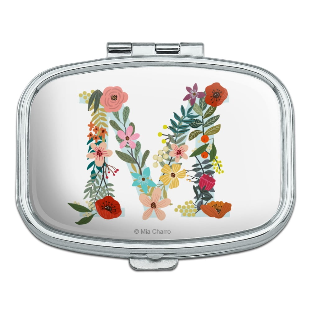 Letter M Floral Monogram Initial Rectangle Pill Case Trinket Gift Box ...