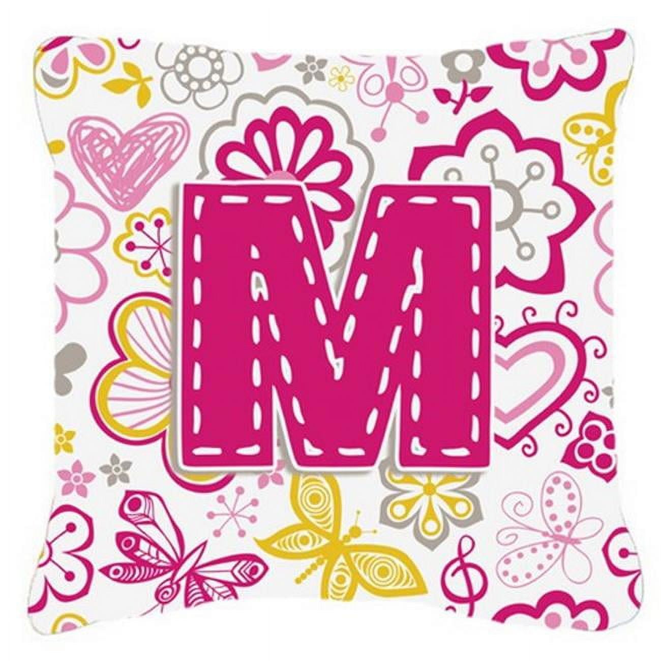 Letter M Flowers And Butterflies Pink Canvas Fabric Decorative Pillow ...