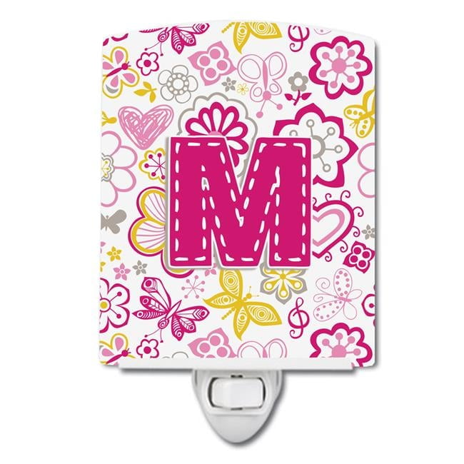 Letter M Flowers & Butterflies Pink Ceramic Night Light - Walmart.com