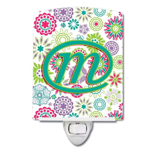 Letter M Flowers Pink Teal Green Initial Ceramic Night Light - Walmart.com