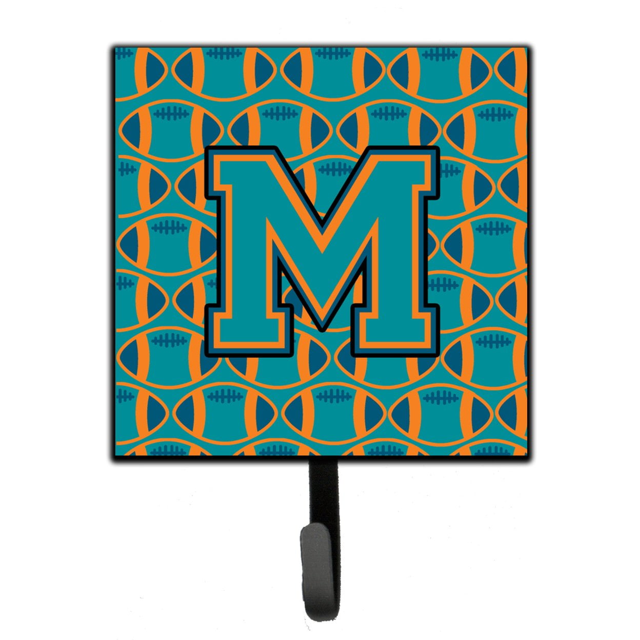 Letter M Football Aqua Orange and Marine Blue Leash or Key Holder ...