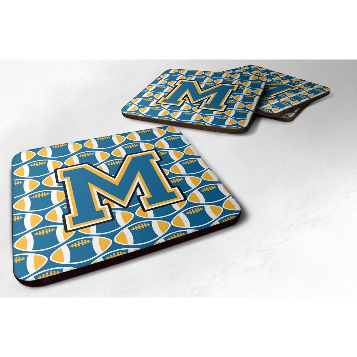 Letter M Football Blue and Gold Foam Coaster Set of 4 - Walmart.com