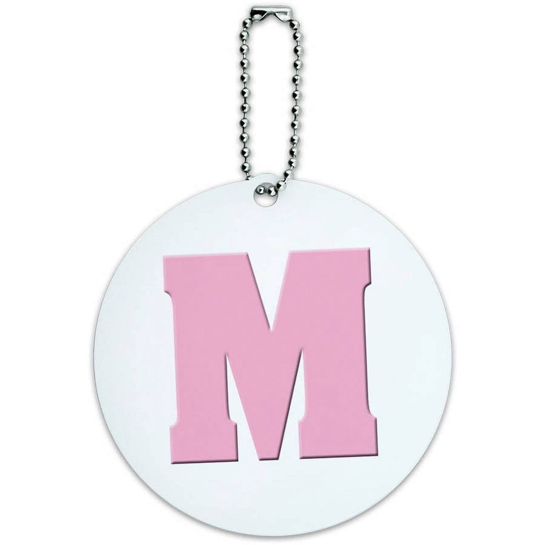 Letter M Initial Baby Girl Block Font Pink Shower Round Luggage ID Tag ...