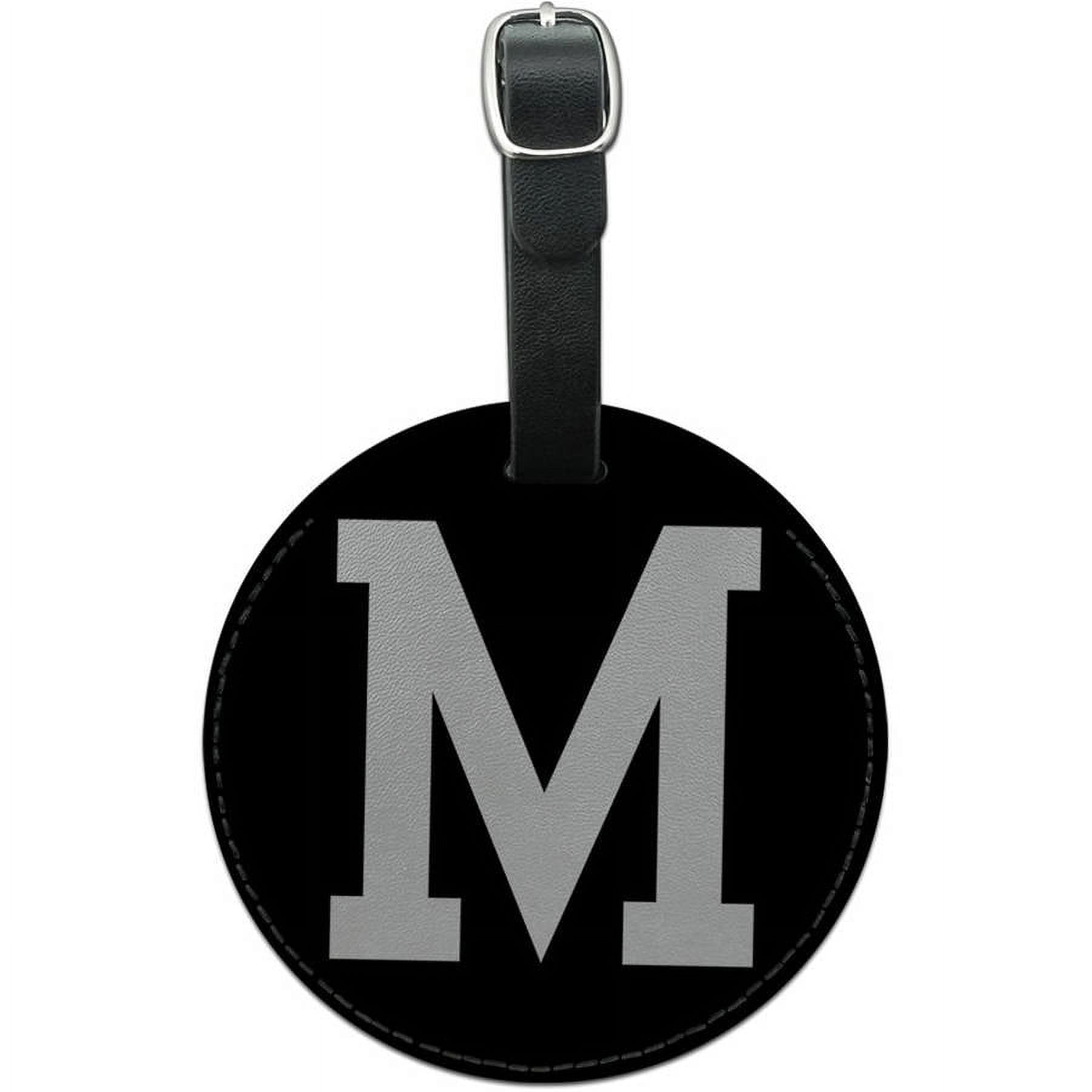 Letter M Initial Black White Round Leather Luggage ID Tag Suitcase ...