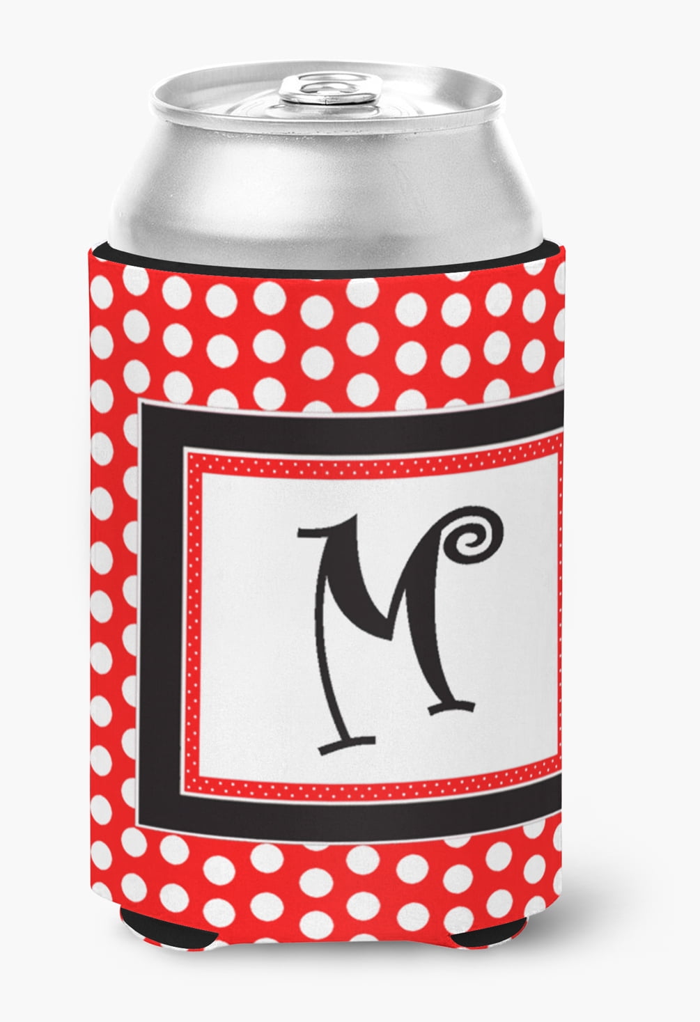 Letter M Initial Monogram - Red Black Polka Dots Can or Bottle Beverage ...