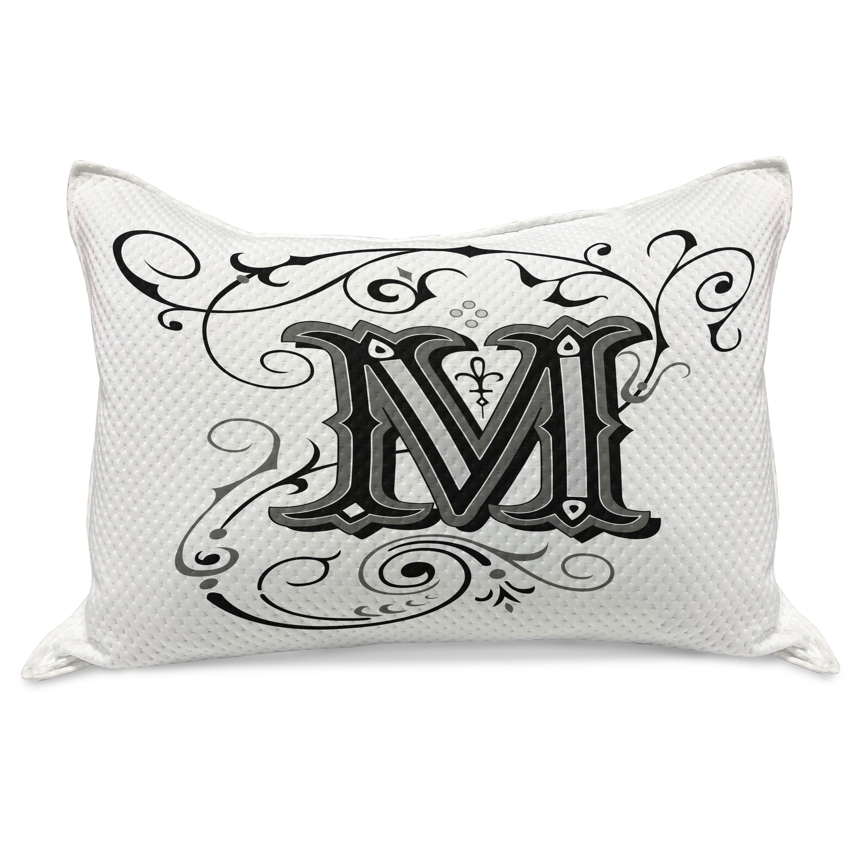 Letter M Knitted Quilt Pillowcover, Abstract Ornamental Design in Dark ...