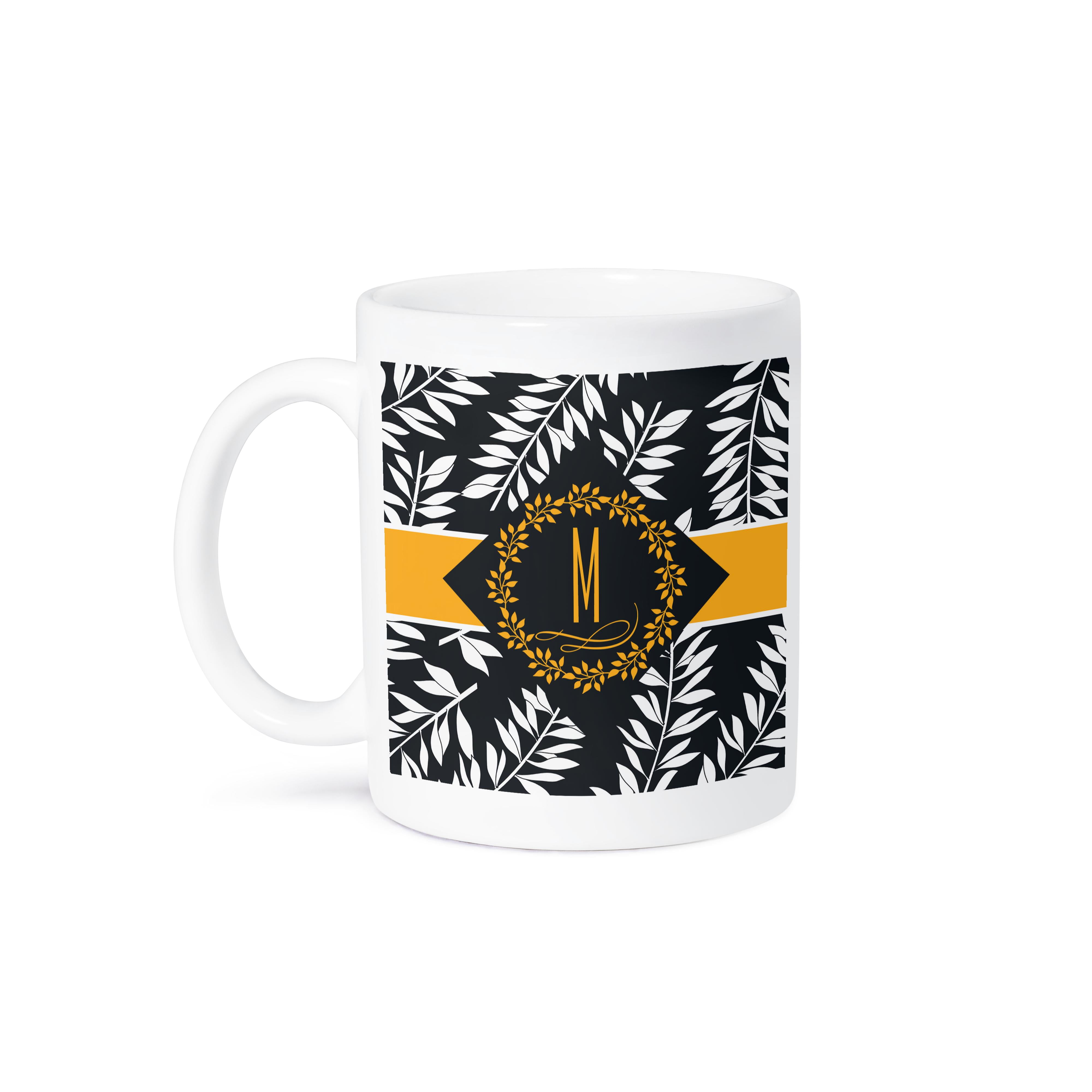 3dRose, Letter M Monogram in a Tropical Charcoal White and Yellow Print ...