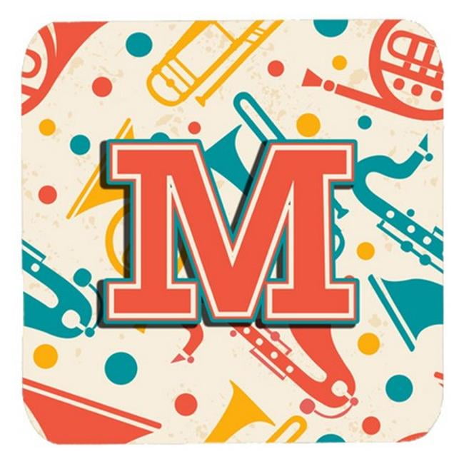 Letter M Retro Teal Orange Musical Instruments Initial Foam Coasters ...