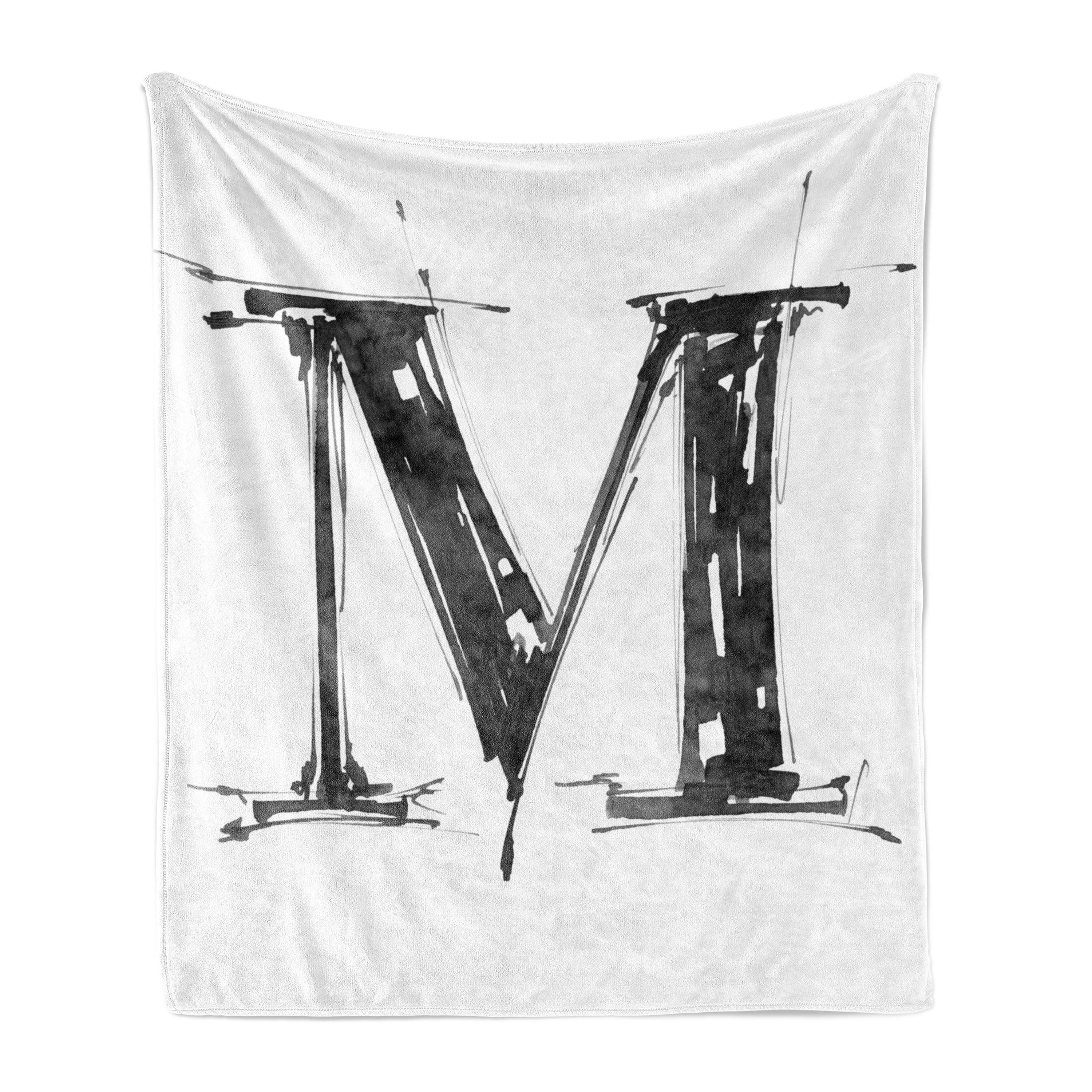 Letter M Soft Flannel Fleece Throw Blanket, Alphabet in Sketchy Stencil ...