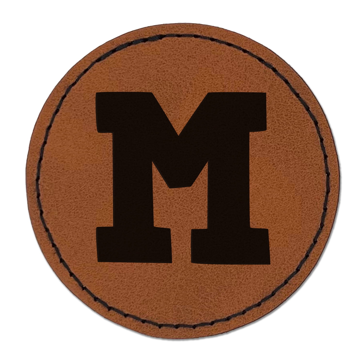 Letter M Uppercase Fun Bold Font 2.5" Faux Leather Round Engraved Iron ...