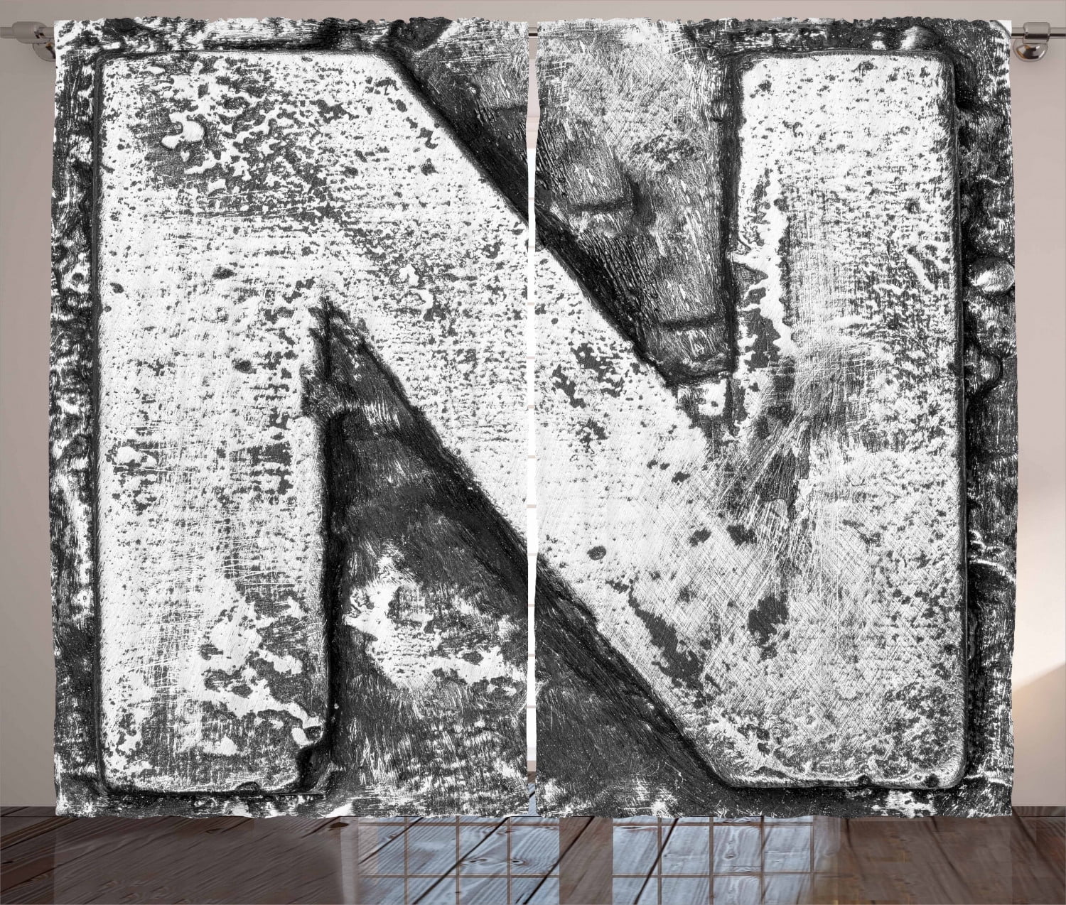 Ambesonne Letter N Curtains 2 Panel Set, N, 108" x 63", Grey Grey ...