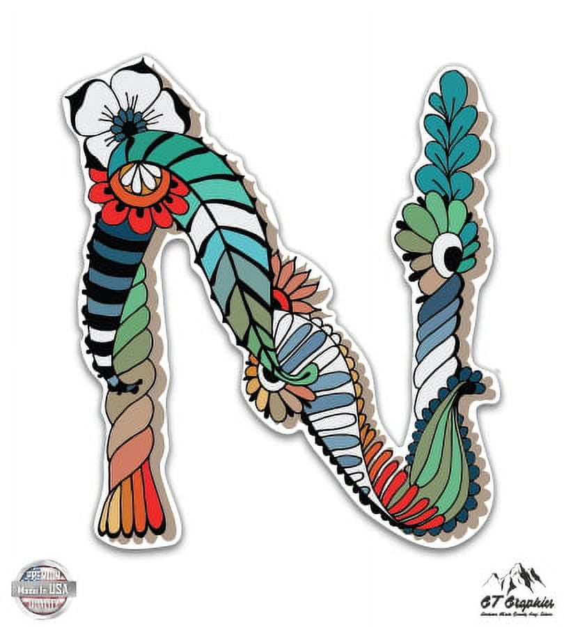 Letter N Floral Style - 5" Vinyl Sticker - For Car Laptop I-Pad ...