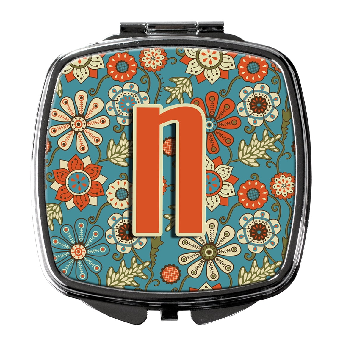 Letter N Flowers Retro Blue Compact Mirror CJ2012-NSCM - Walmart.com
