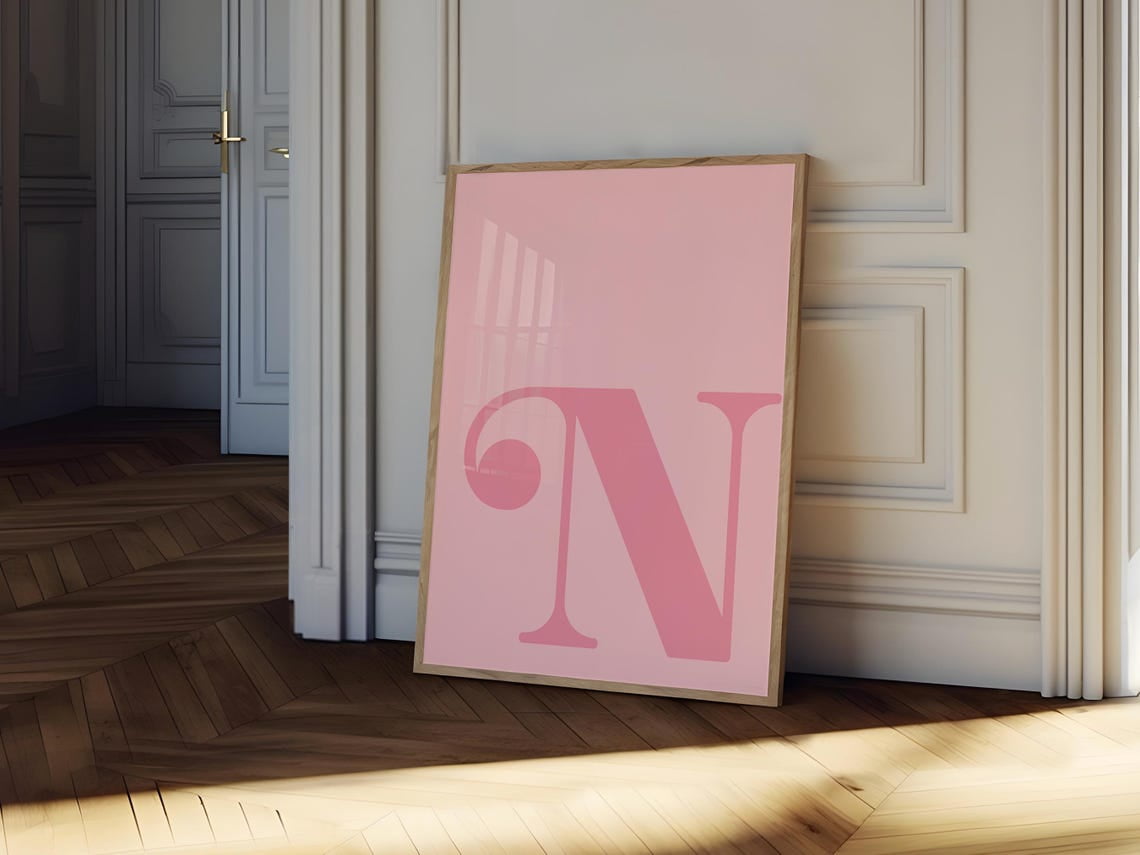 Letter N Poster, Pink Alphabet Letter Print, Initial Letter Wall Art ...