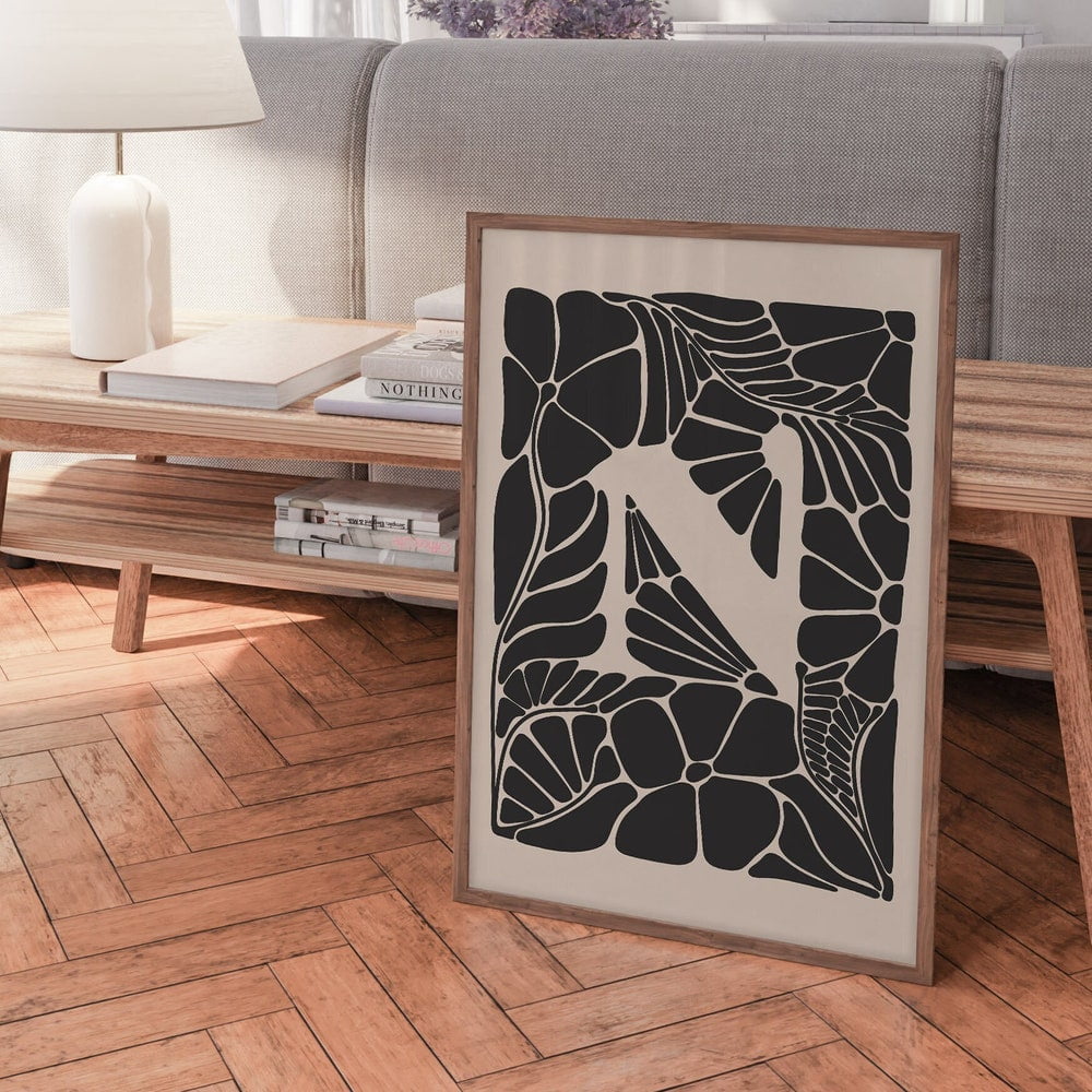 Letter N Print, Abstract Botanical Alphabet Letter Poster, Beige And ...