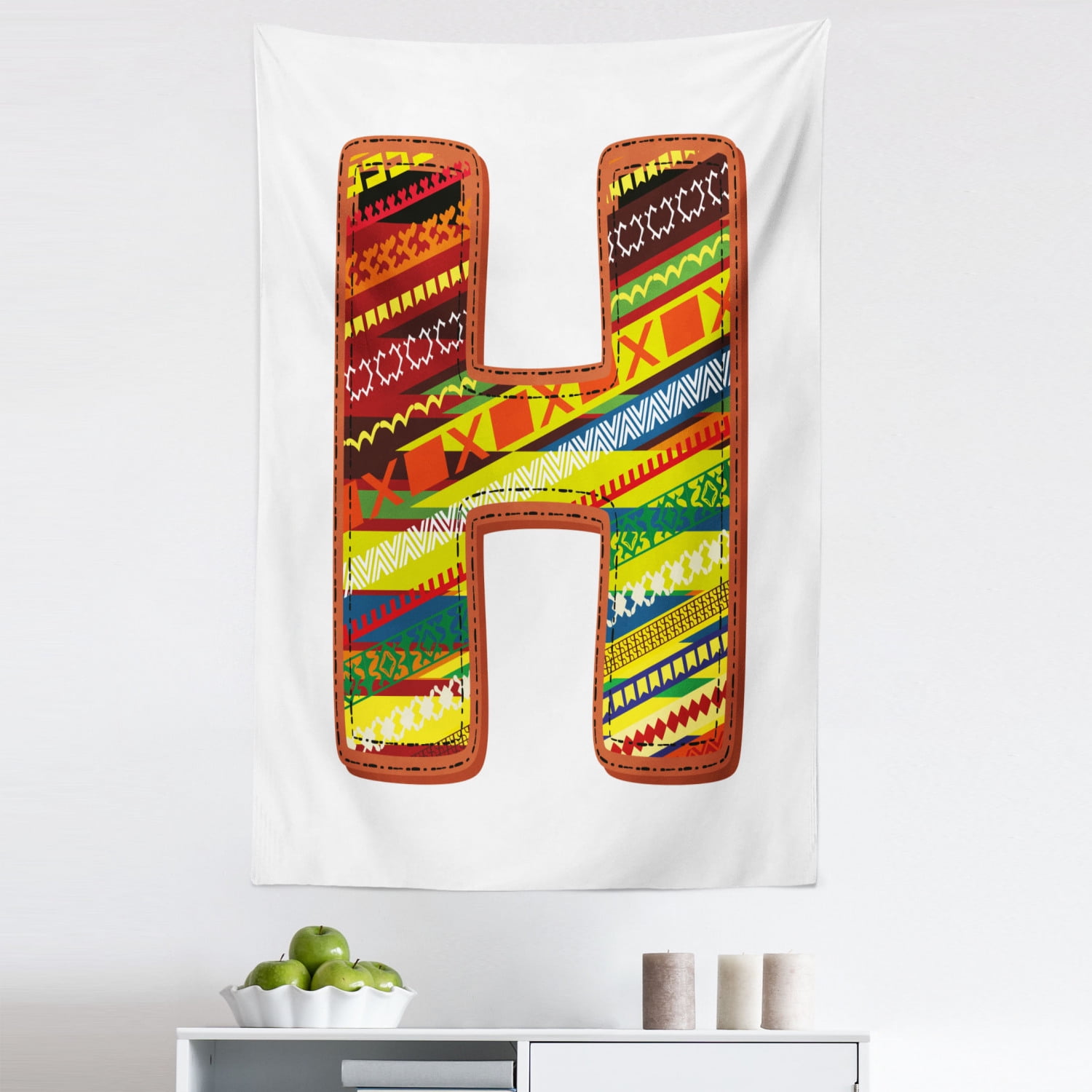Letter N Tapestry, Alphabet Your Name Shower with Prehistoric, Fabric ...