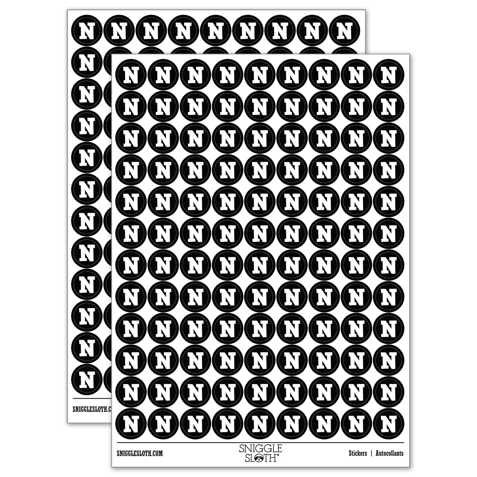 Letter N Uppercase Fun Bold Font 200+ Round Stickers - Black - Matte ...