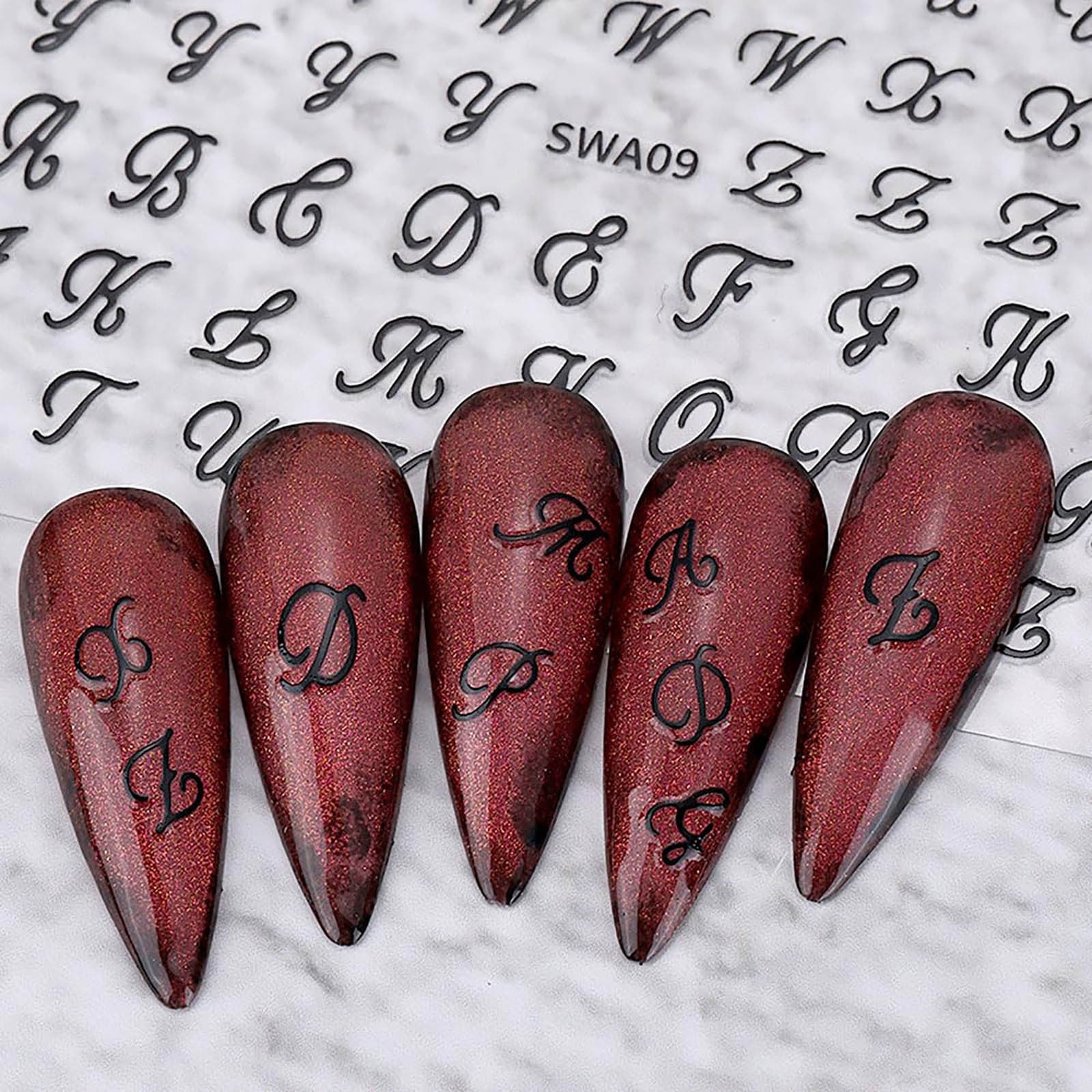 Letter Nail Art Stickers - 3D Handwritten Old English Alphabet Nail ...