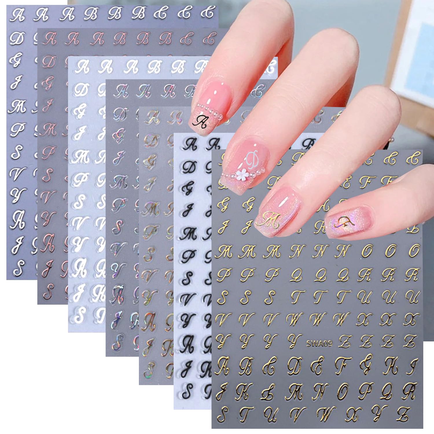 Letter Nail Art Stickers -7Sheets Old English Letter Nail Stickers for ...