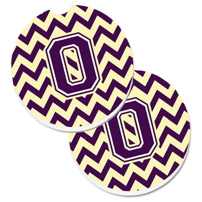 Letter O Chevron Purple & Gold Set of 2 Cup Holder Car Coaster ...