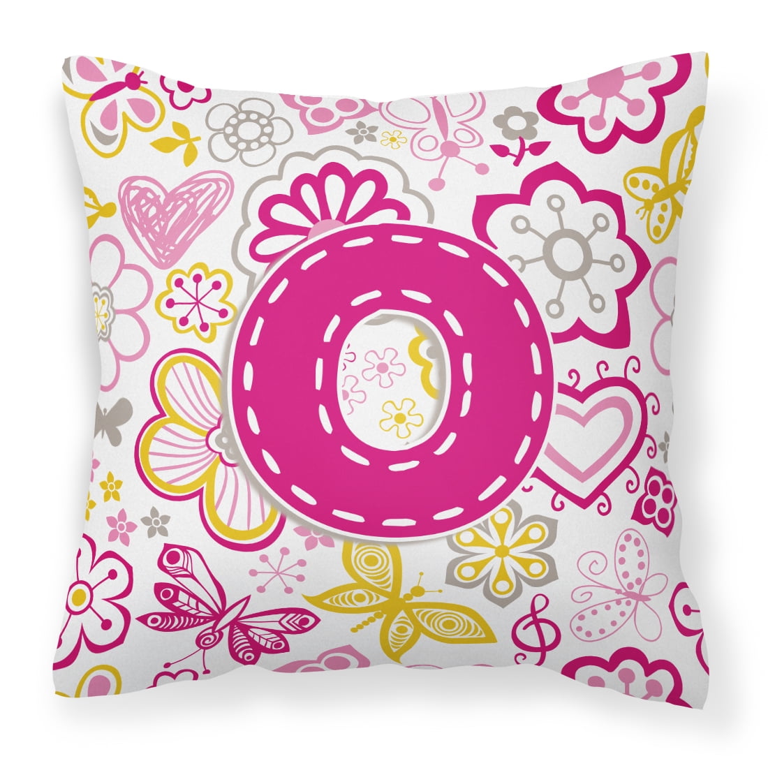 Letter O Flowers and Butterflies Pink Fabric Decorative Pillow ...