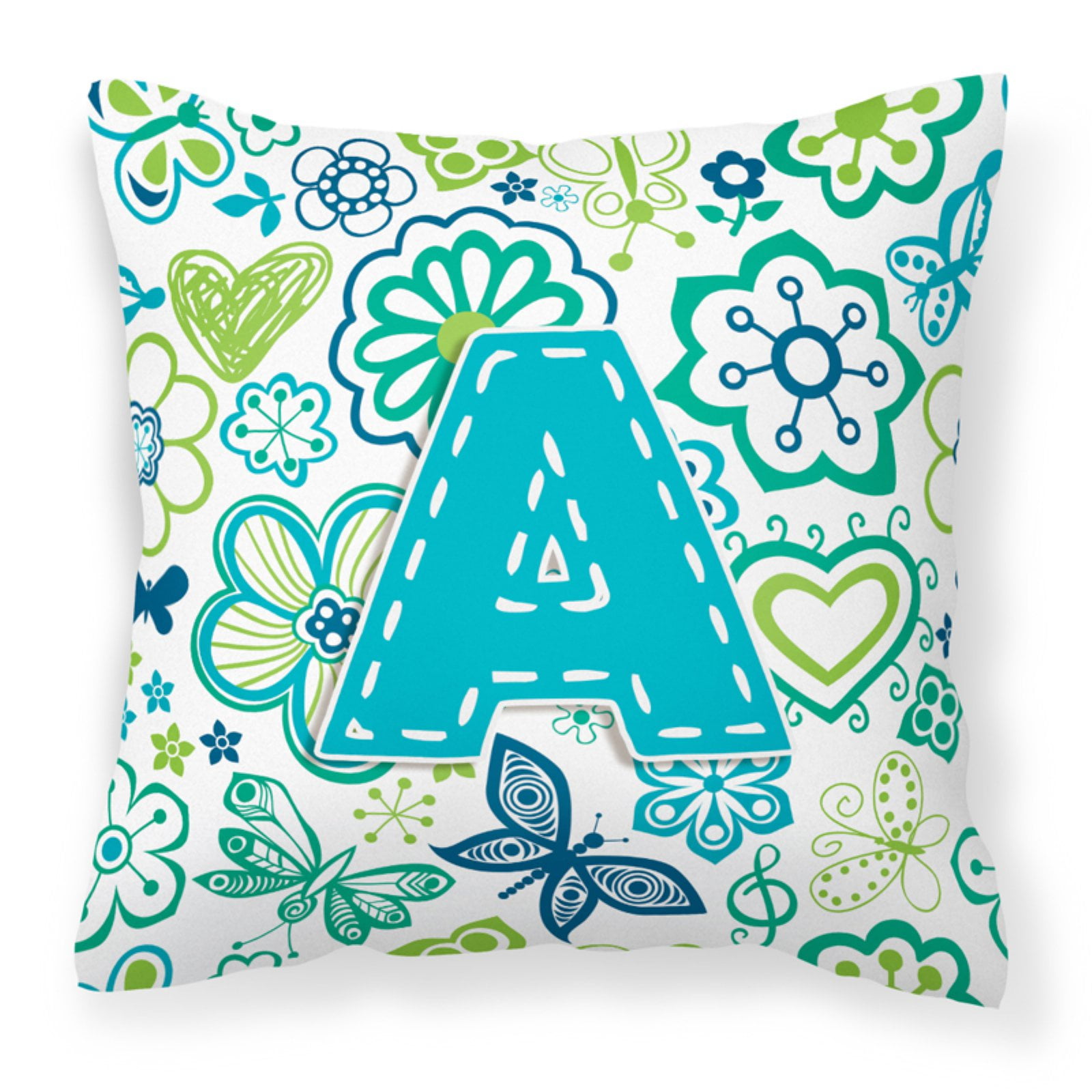 Letter O Flowers and Butterflies Teal Blue Fabric Decorative Pillow ...