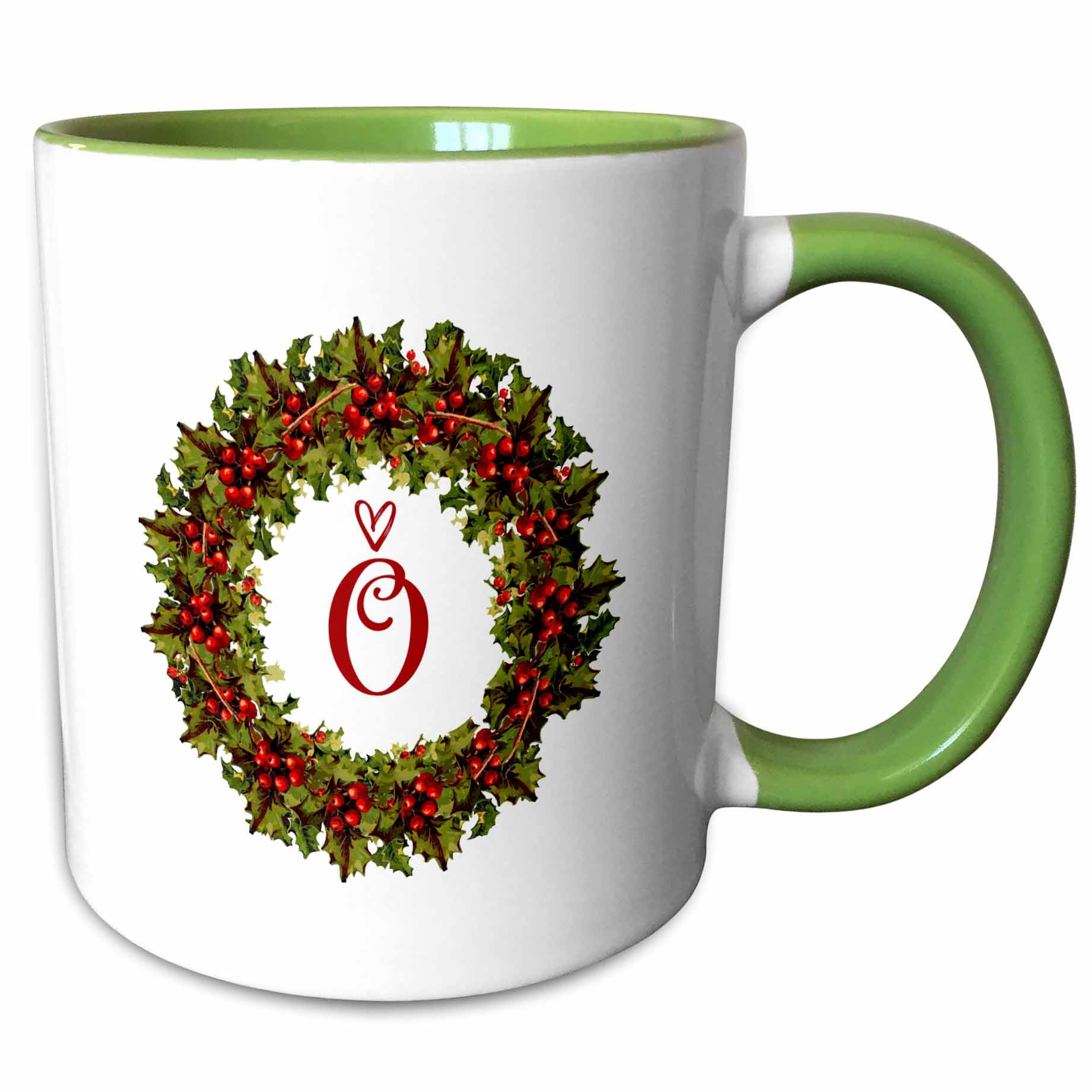 3drose, Letter O- Red Berry Holly Wreath with Scribble Heart, 11oz Two ...