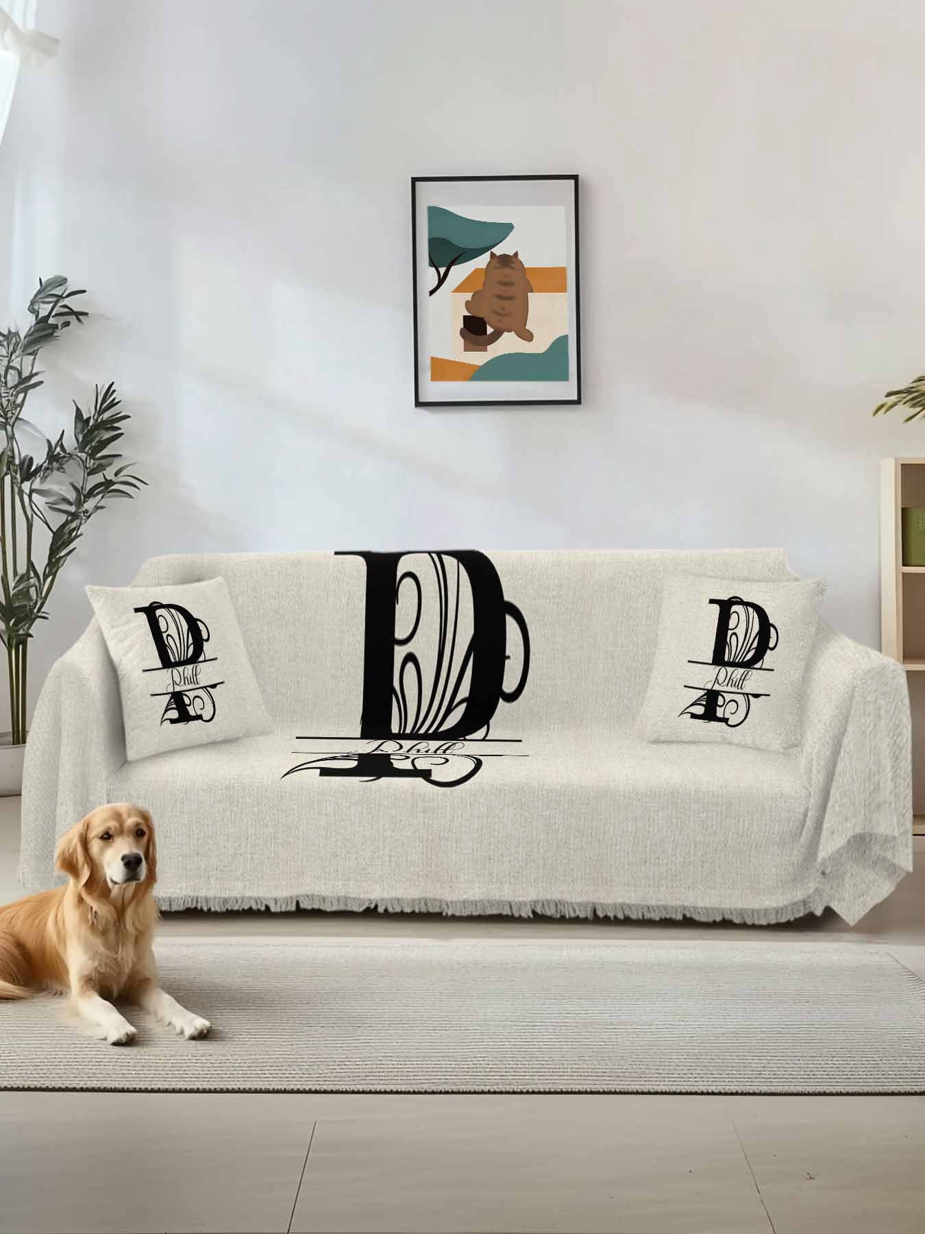Letter P Couch Cover for 2 Cushion Sofa, Monogram Words Washable ...