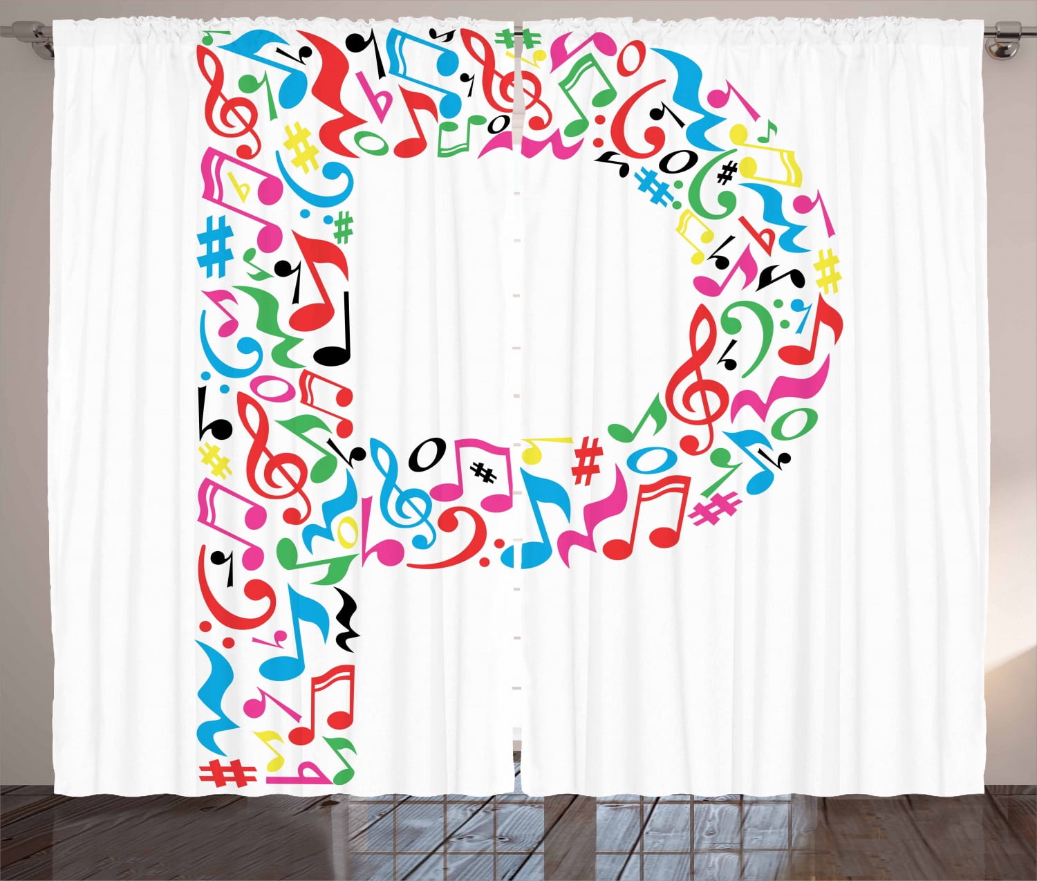 Ambesonne Letter P Curtains 2 Panel Set, Music Notes Uppercase, 108" x ...