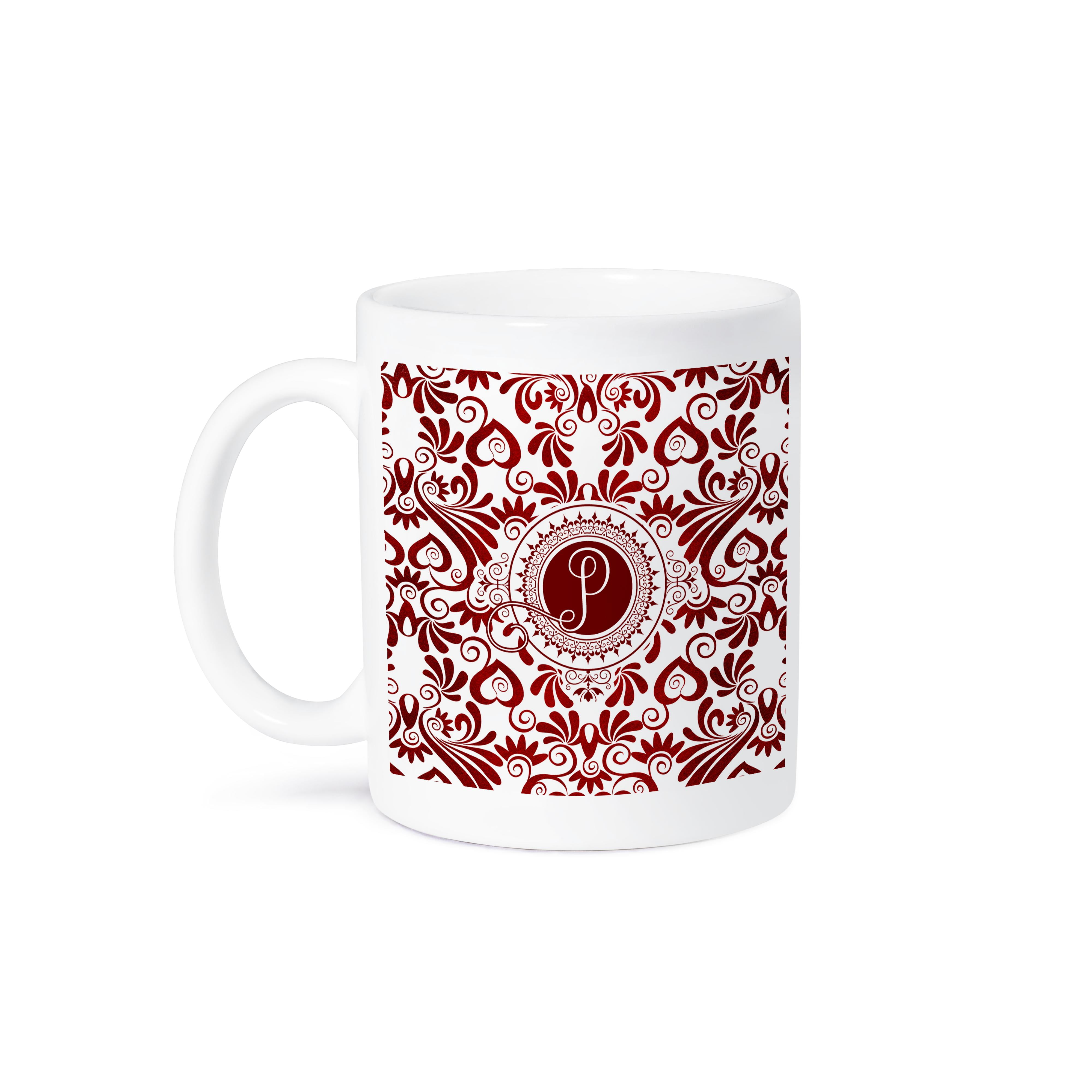 3dRose, Letter P Encircled with Deep Ruby Red Swirls and White, 15oz ...
